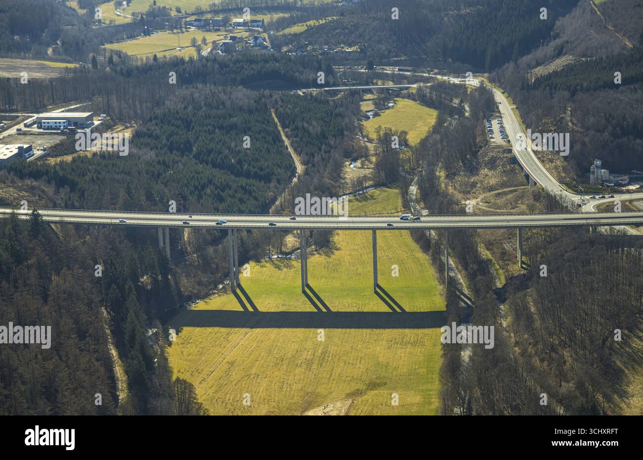 Aerial view, motorway bridge Rosenthal of the A45 Sauerlandlinie ...