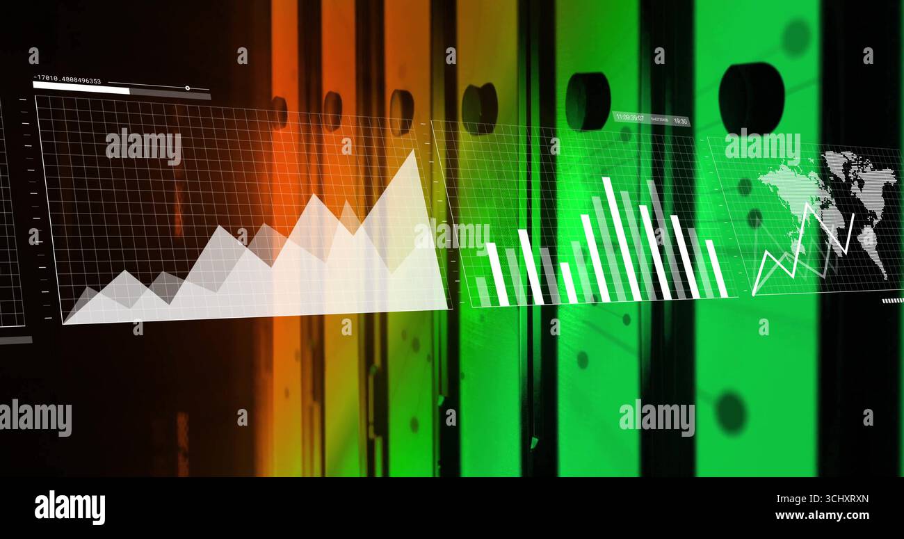 Floating wireframe panels showing data visualization in dashboard ...