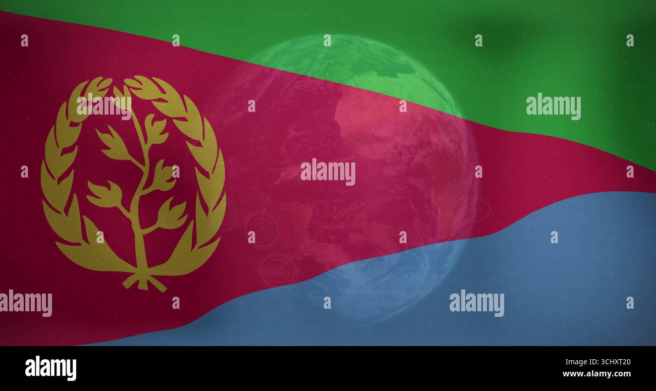 Displaying planet Earth emerging behind transparent Eritrean flag in ...