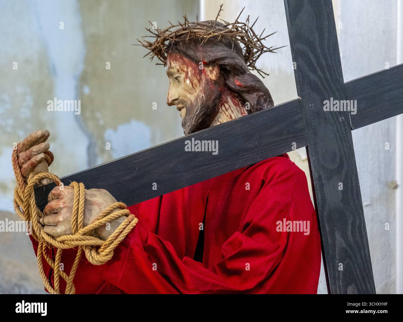 Sardinia, maltreated and bleeding face of Jesus with crown of thorns ...