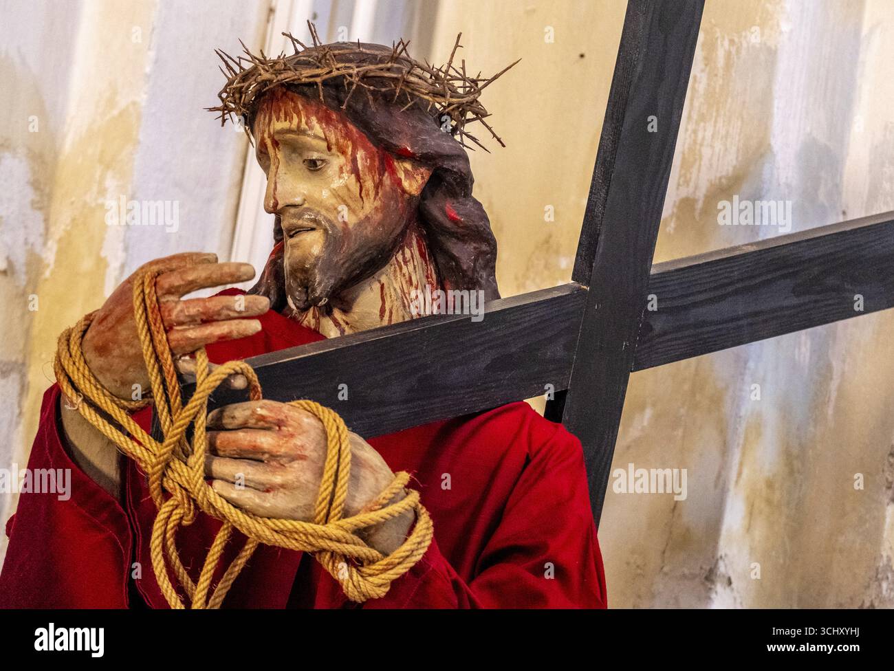 Sardinia, maltreated and bleeding face of Jesus with crown of thorns ...
