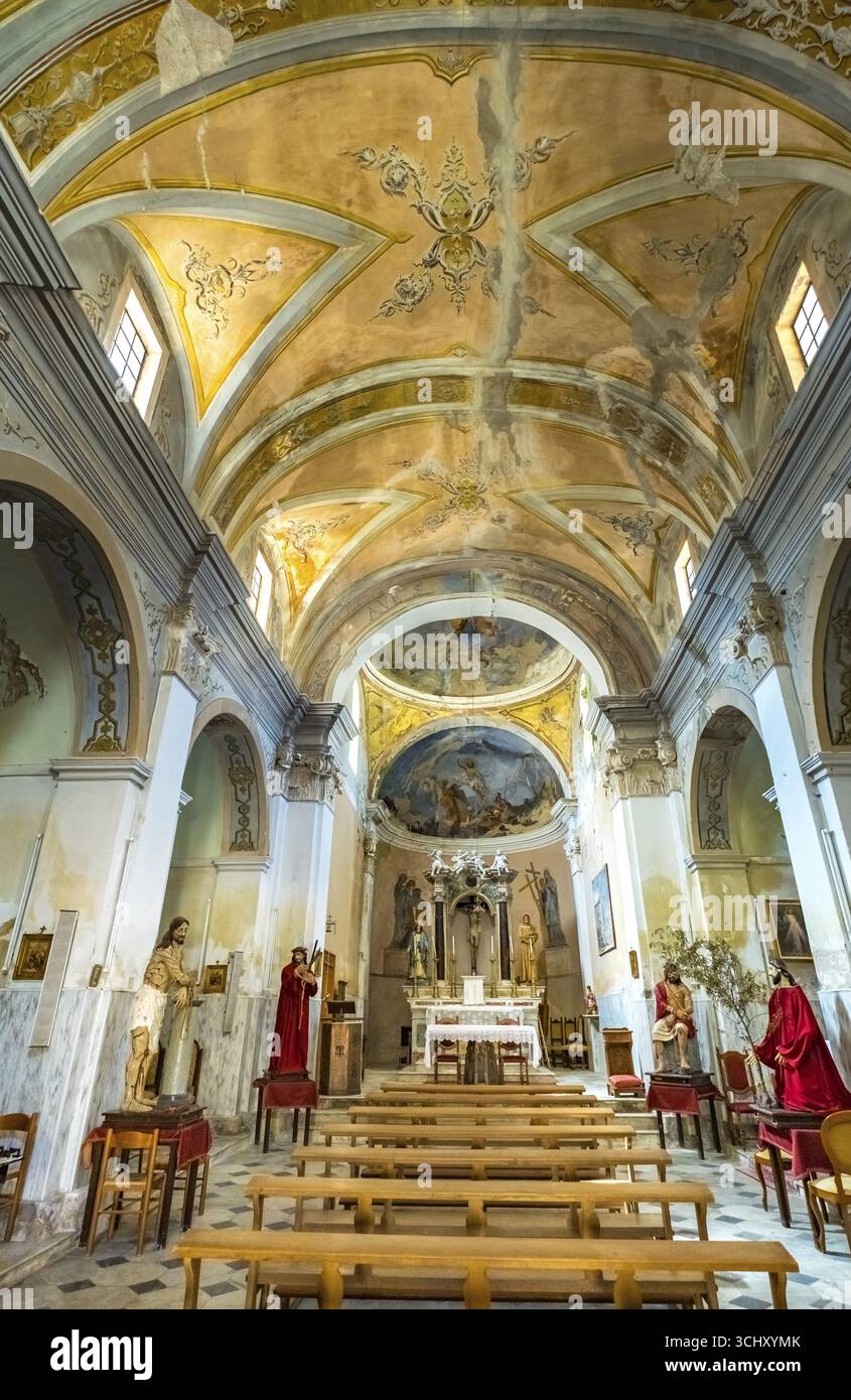 Sardinia, church interior and ornate ceiling work, Bosa, Europe ...