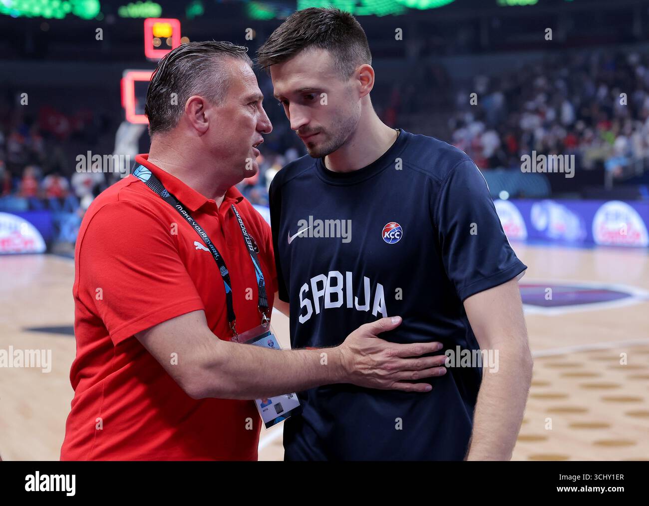 Turkey's head coach Ergin Ataman and Serbia's Aleksa Avramovic during ...