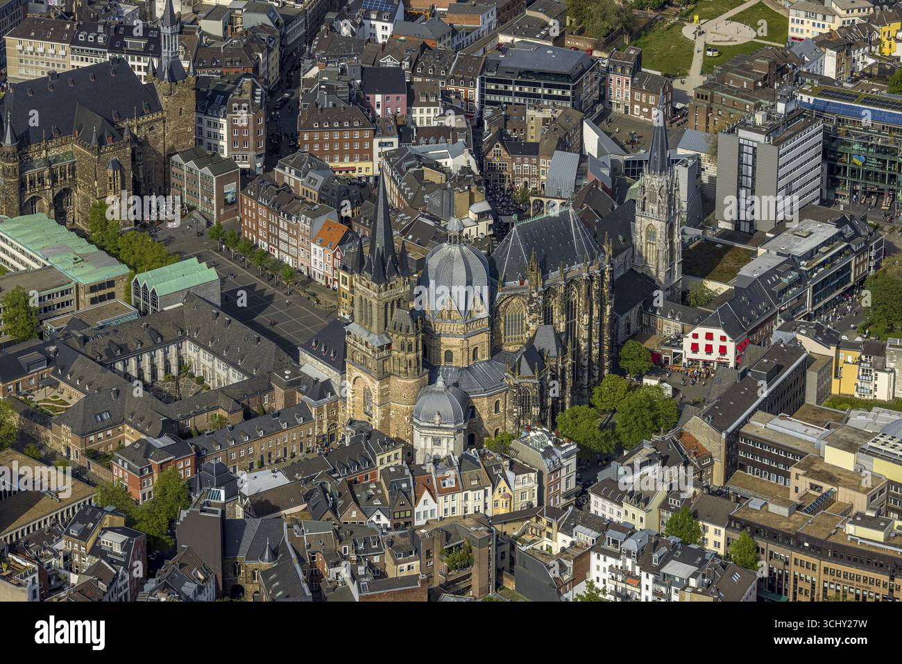 Aerial view, Aachen Cathedral with Katschhof Square and Town Hall in ...