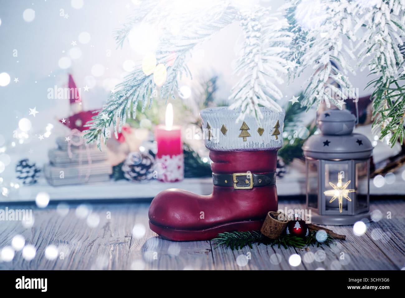 Christmas decorated Santa's boot Stock Photo - Alamy