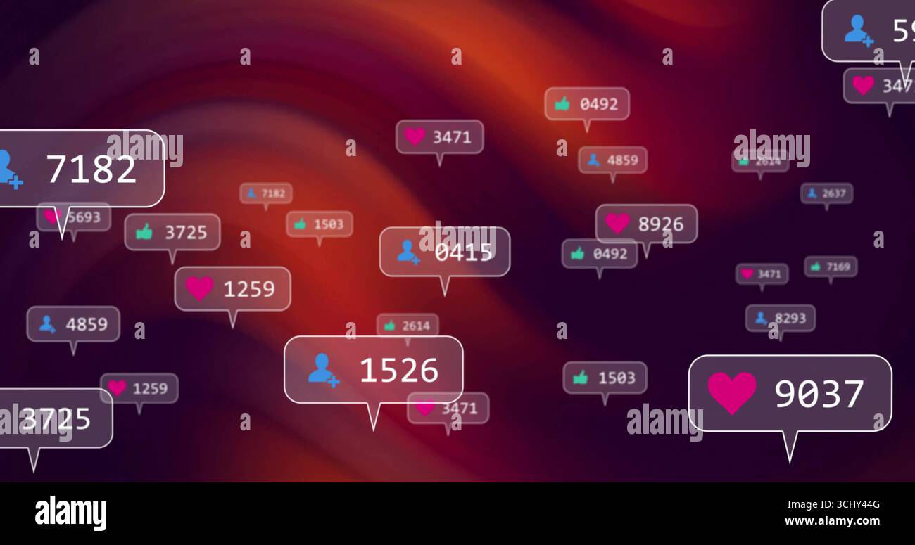 Floating notification bubbles showing follower, heart and thumbs-up ...