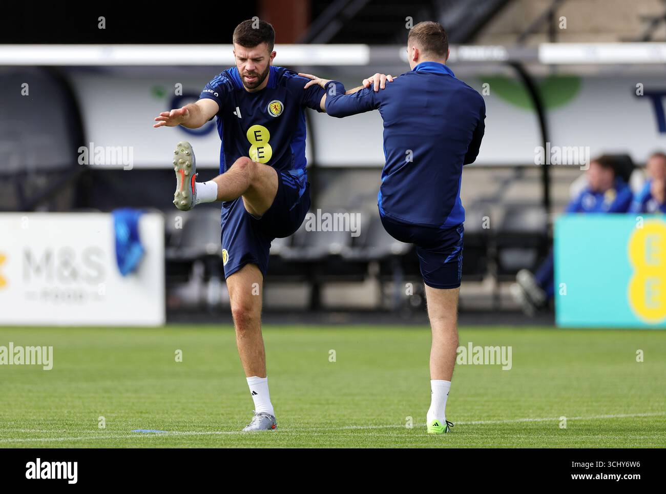 Scotland's Grant Hanley (left) during a training session at Lesser ...
