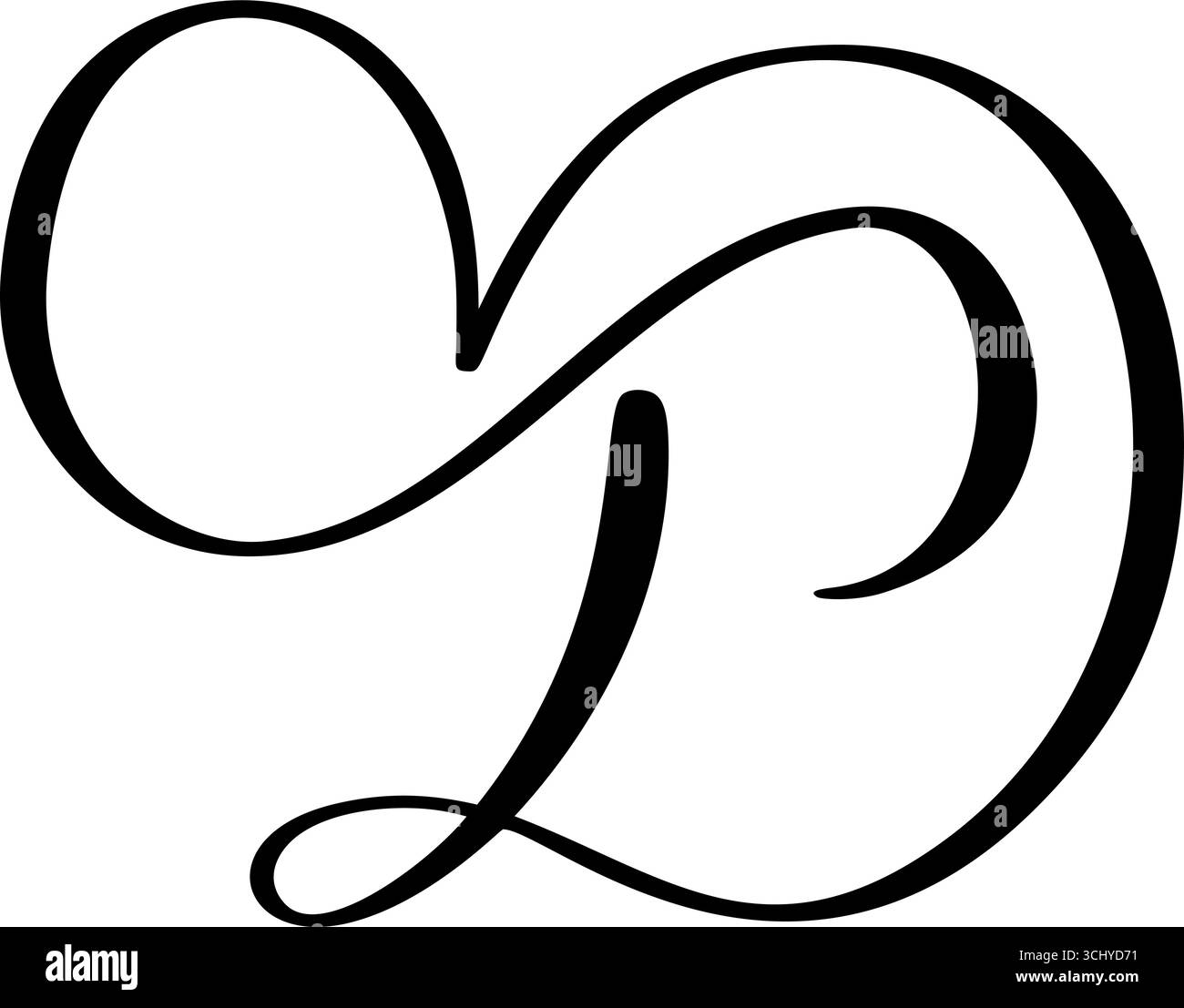 Hand drawn vector calligraphy love letter D. Vintage heart monogram ...