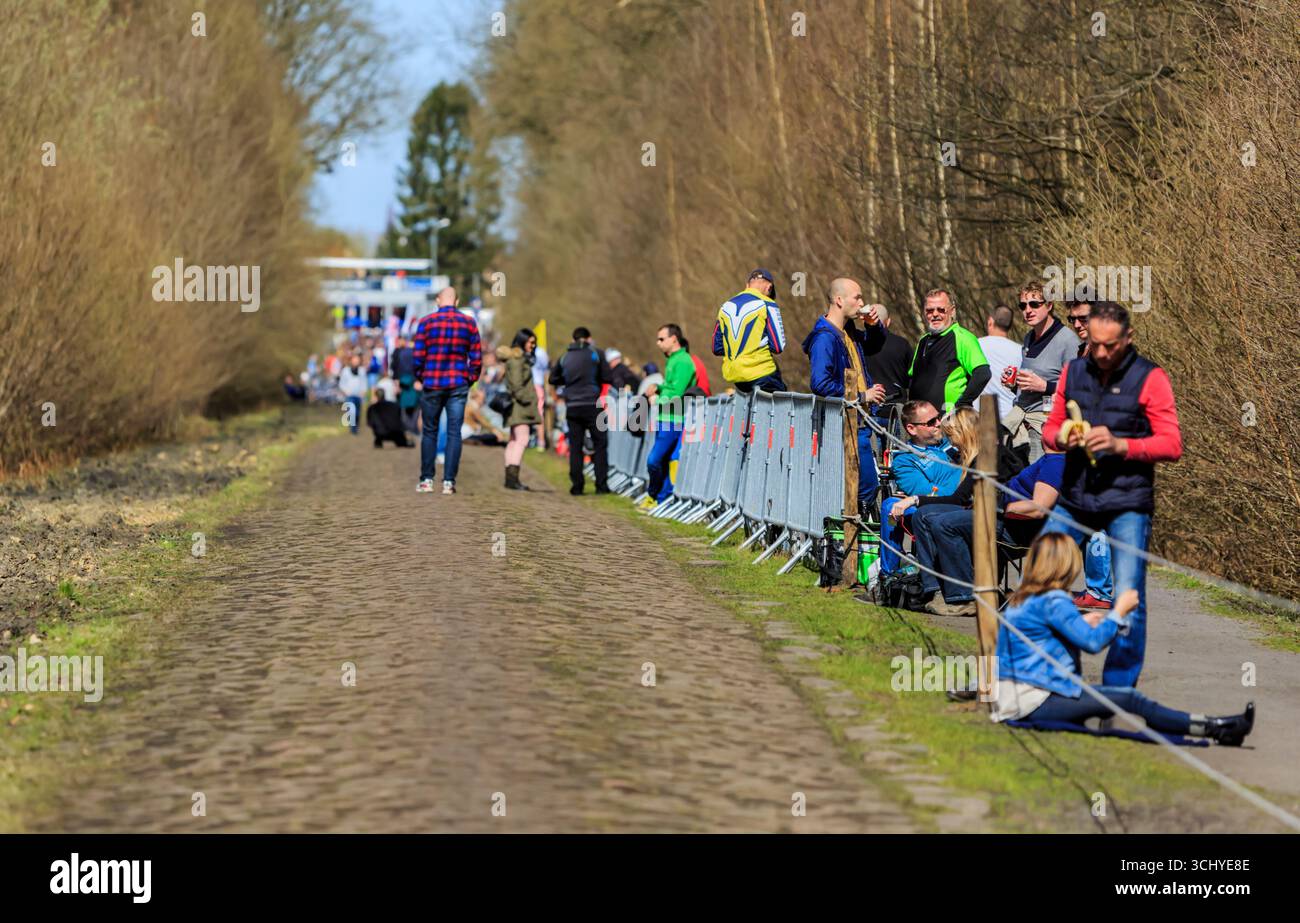 Wallers-Arenberg, France - April 12, 2015: People walking on the famous ...