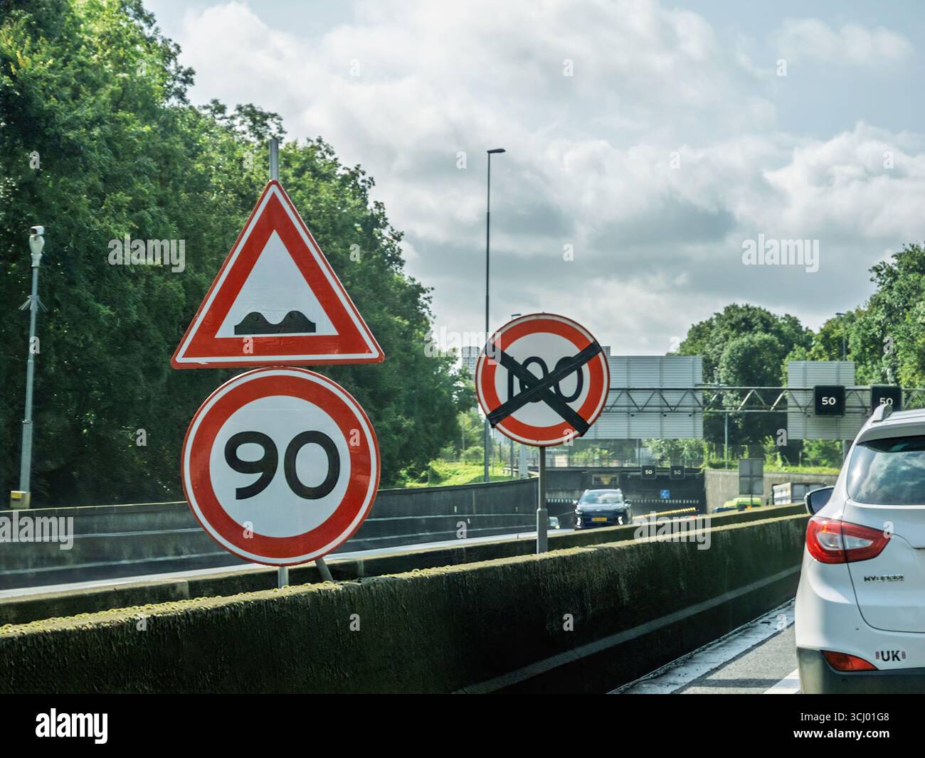 Hague, Netherlands - Aug 26, 2024: Traffic signs on a Dutch highway ...