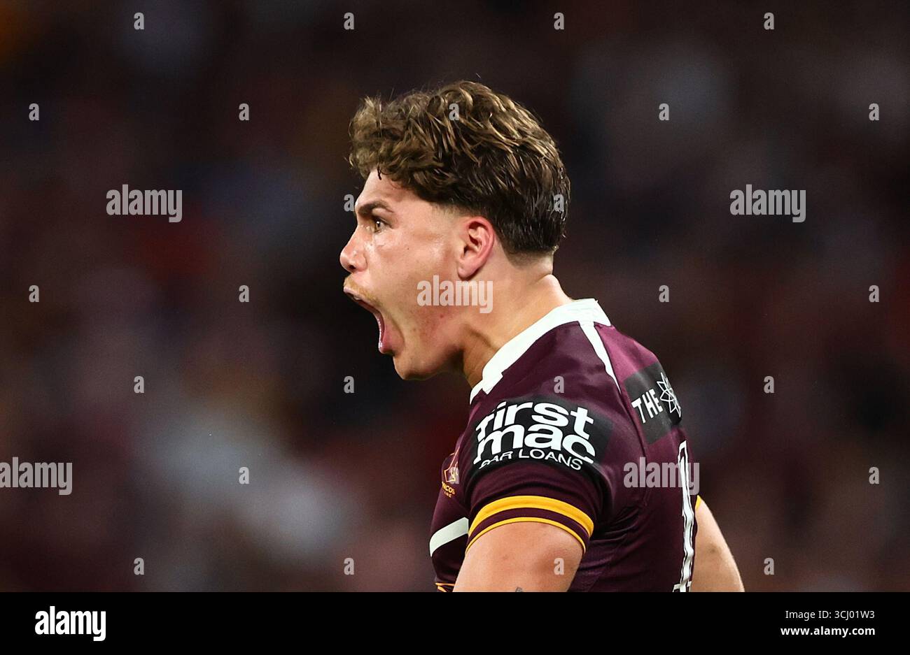 Reece Walsh of the Broncos reacts during the NRL Round 27 match between ...