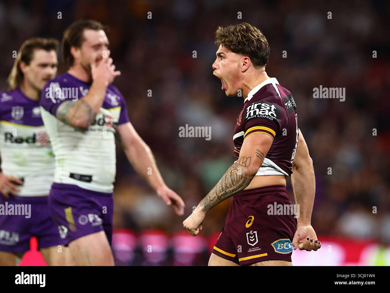 Reece Walsh of the Broncos reacts during the NRL Round 27 match between ...