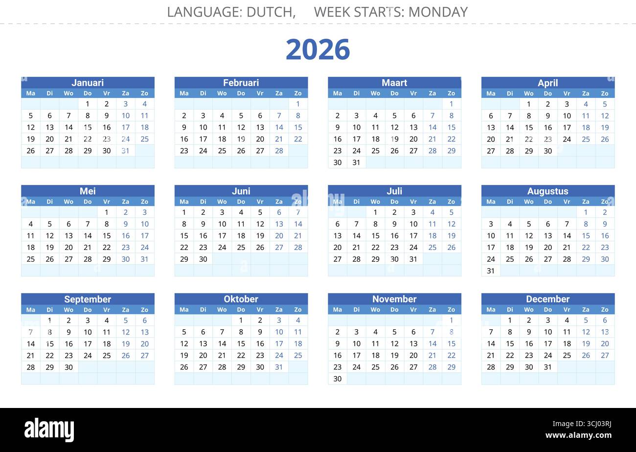 Dutch calendar 2026. Vector illustration. 12 months year Stock Vector ...