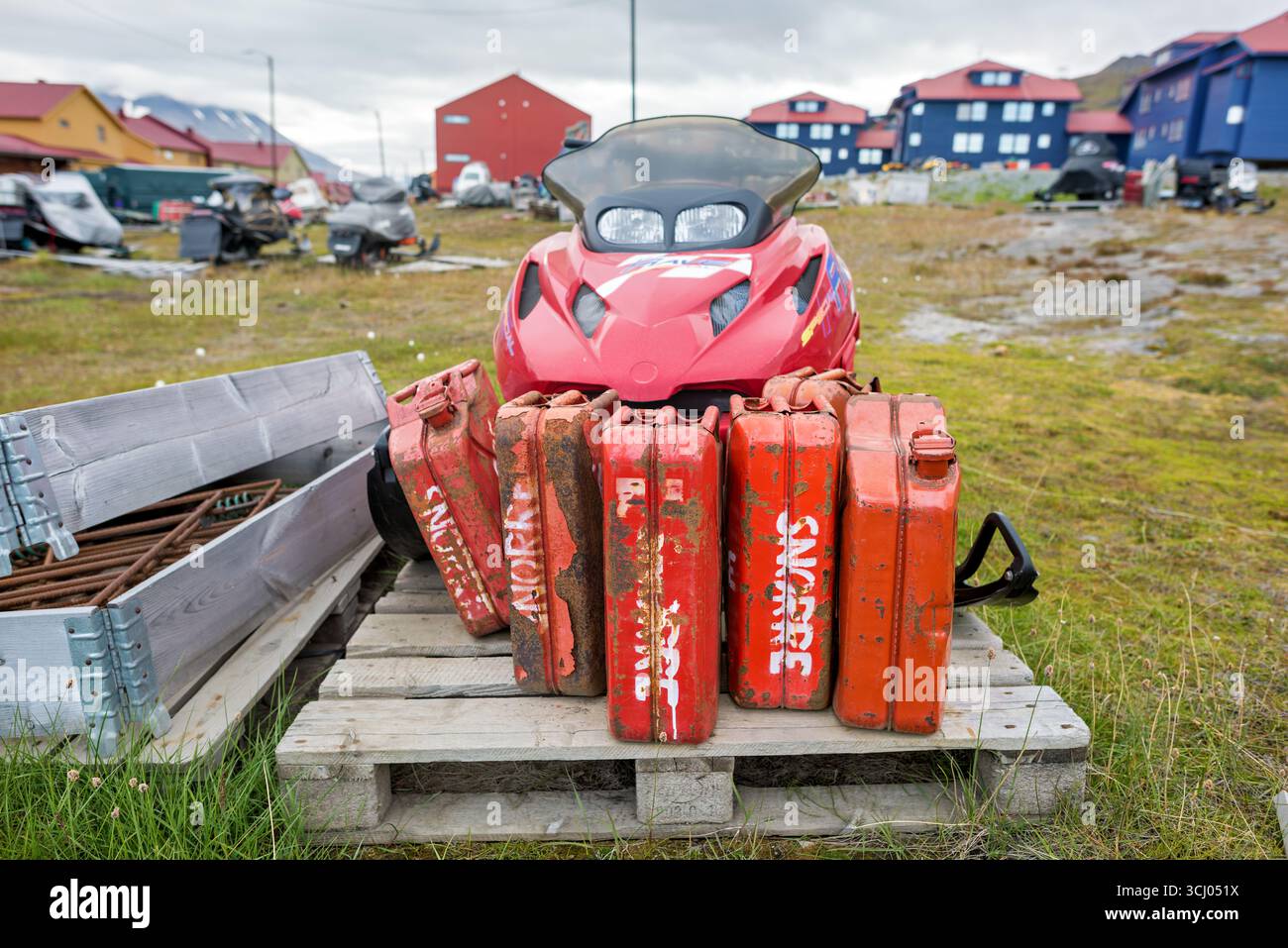 Snowmobiles And Jerrycans Longyearbyen Svalbard Norway // LONGYEARBYEN ...