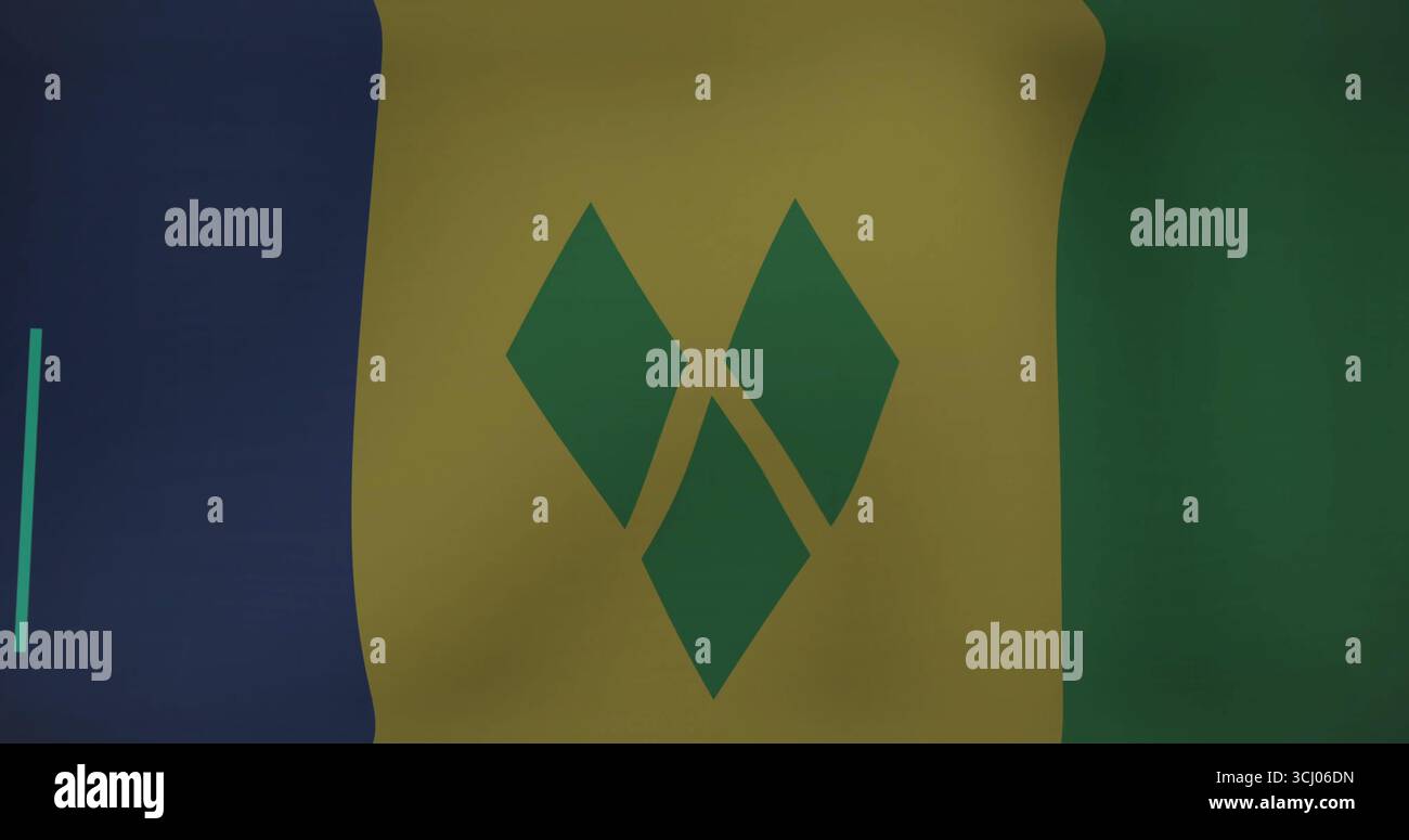 Saint Vincent and Grenadines flag waving in close-up with three ...