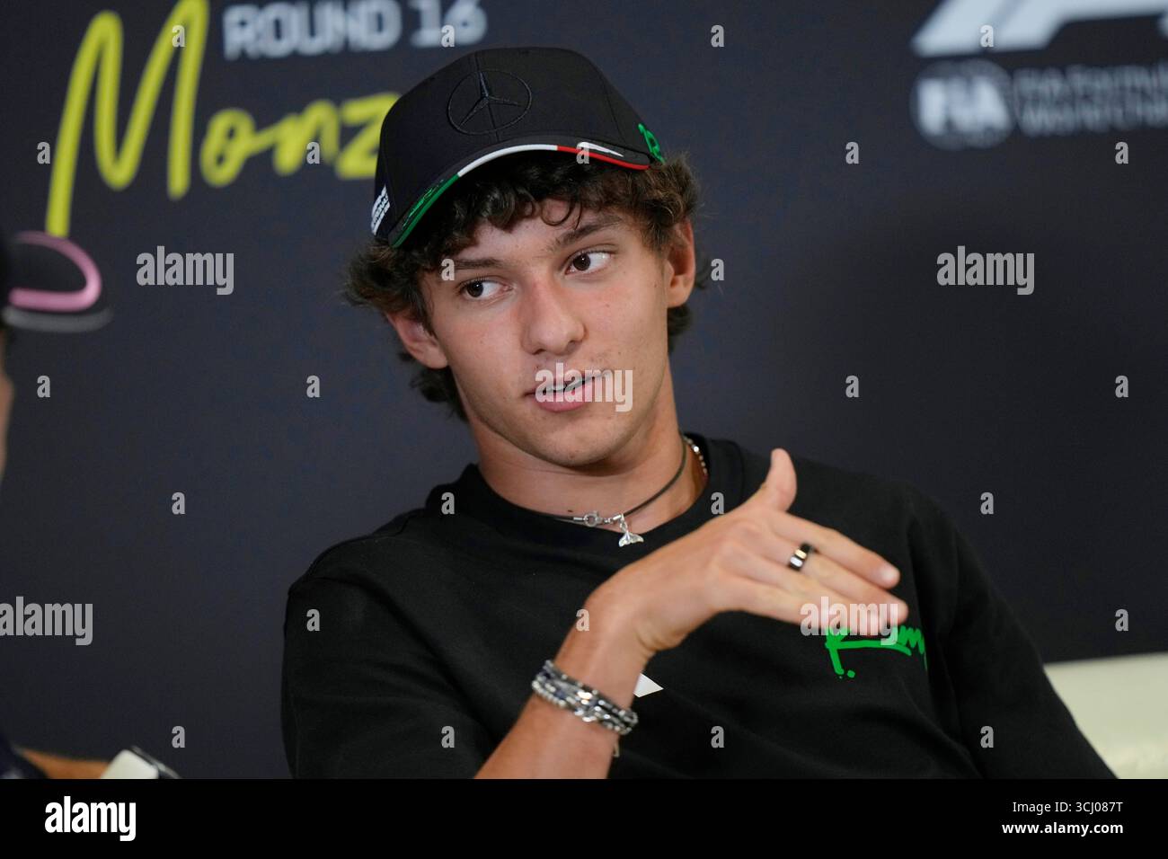 Mercedes driver Andrea Kimi Antonelli of Italy gestures during a news ...