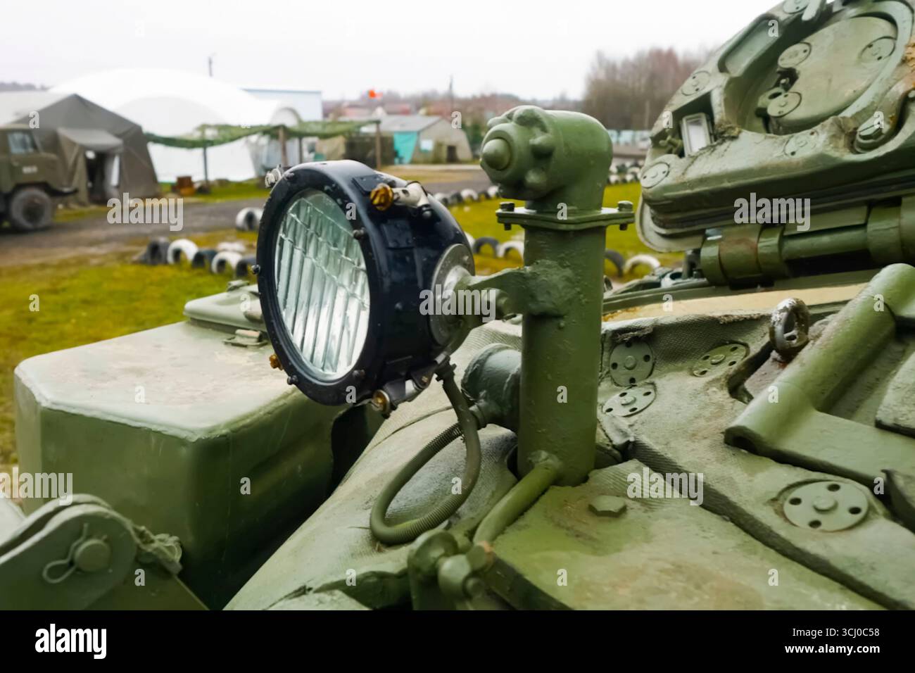 T-72 tank testing at proving ground, overall view with hull and turret ...