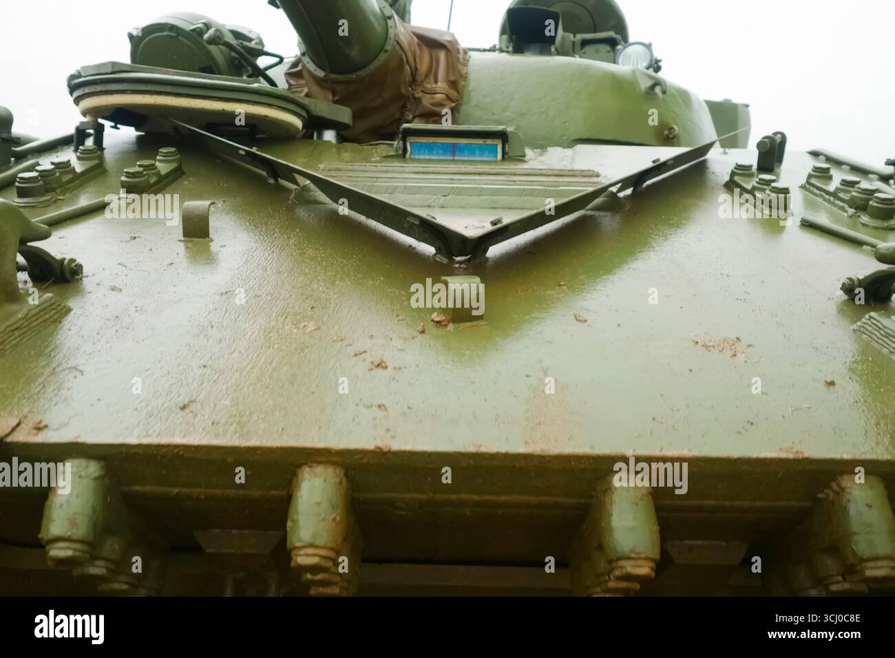 T-72 tank testing at proving ground, overall view with hull and turret ...