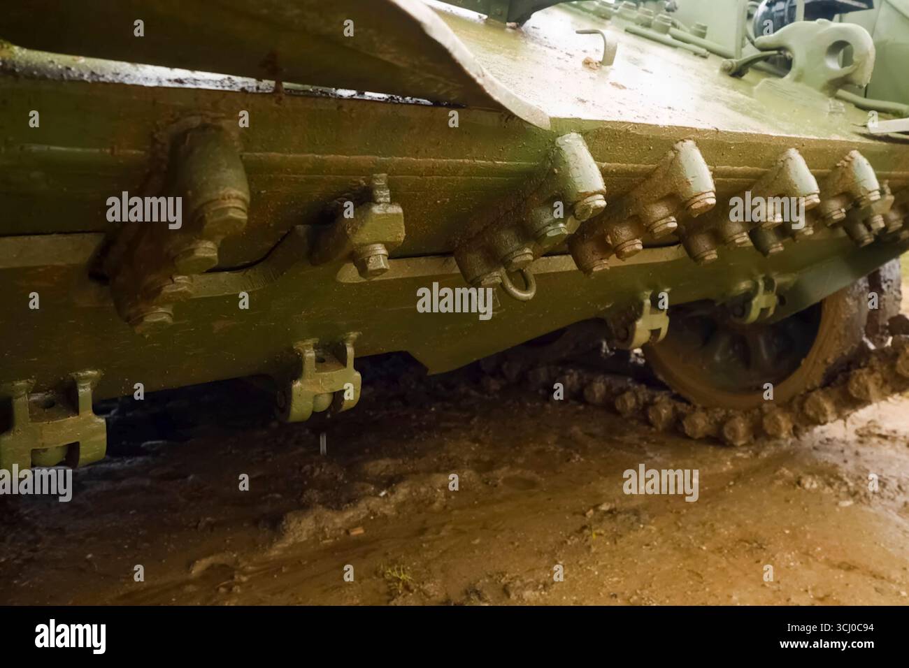 T-72 tank testing at proving ground, overall view with hull and turret ...