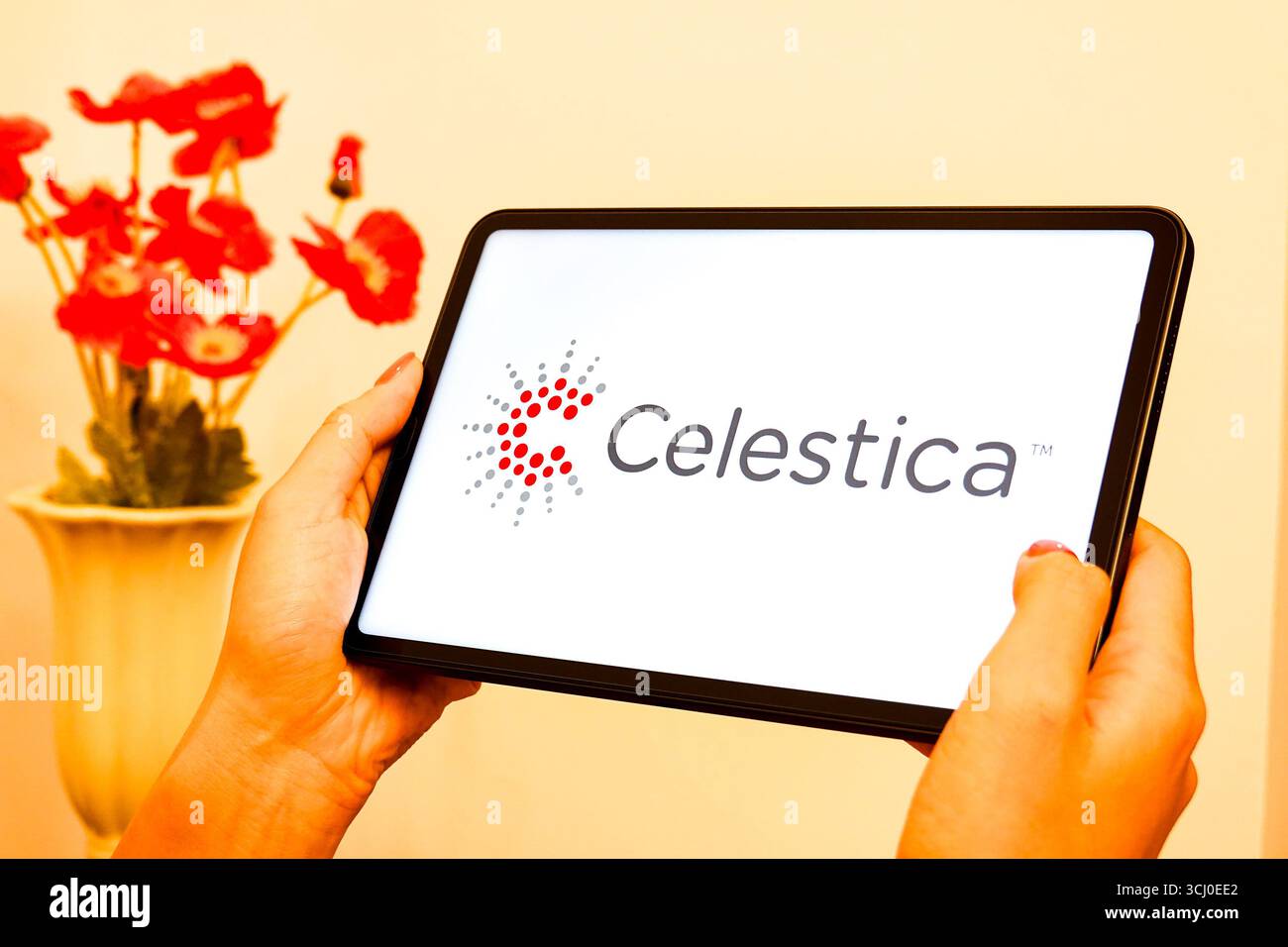 In this photo illustration, the logo of Celestica Inc. is displayed on ...