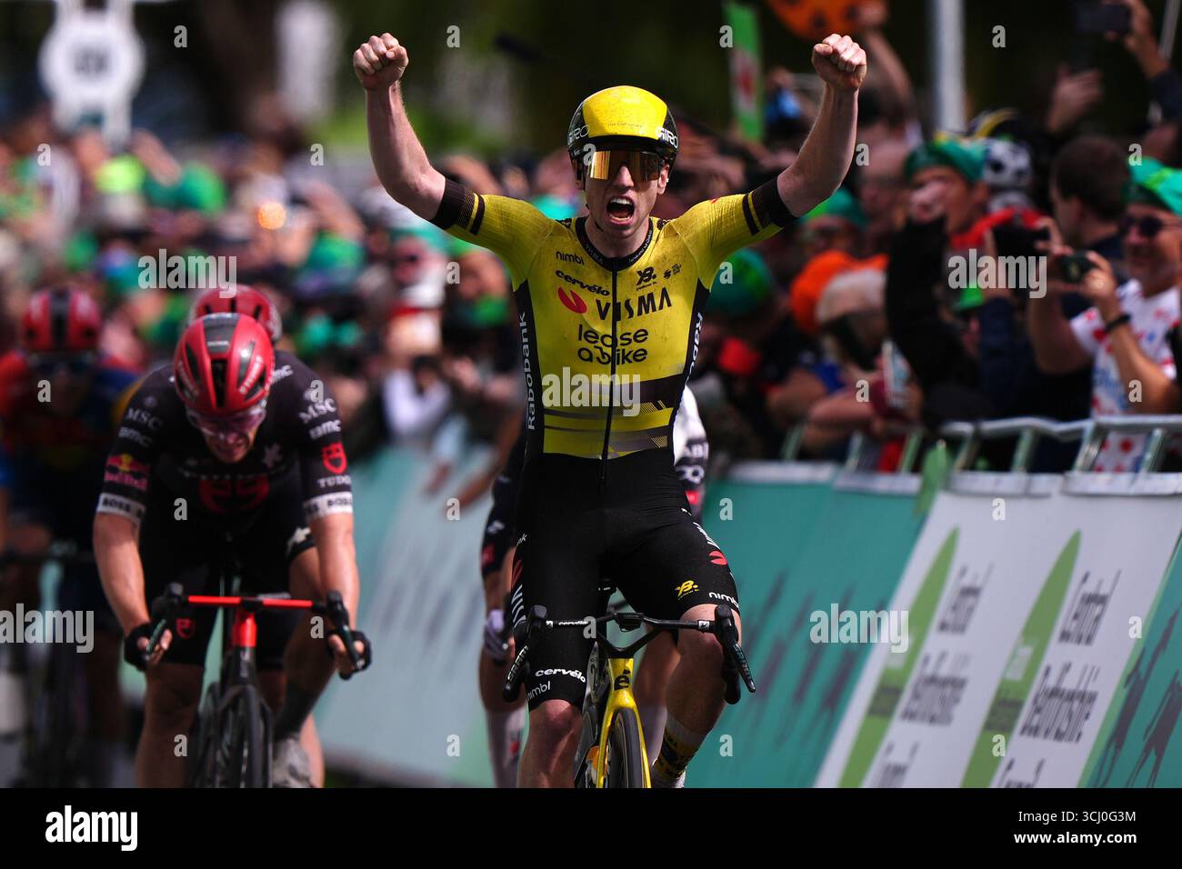 Matthew Brennan of Team Visma | Lease a Bike celebrates winning stage ...
