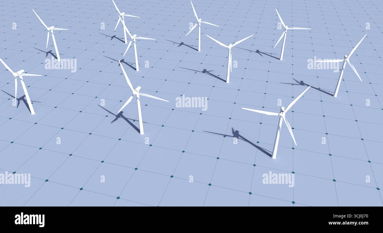 Wind turbines on a map, technology, planning wind farm, sustainable energy, model. Wind turbines ...