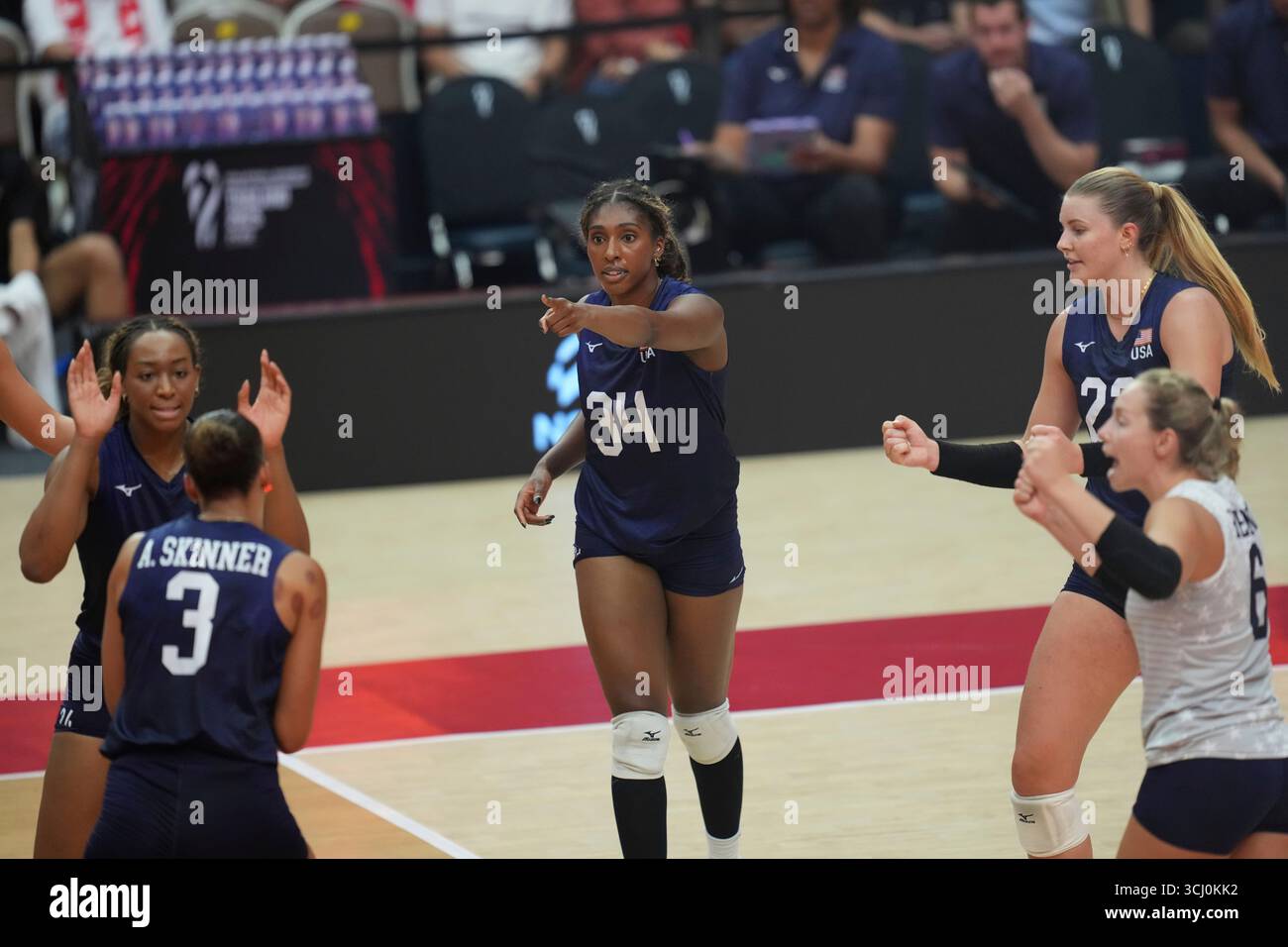United States' Stephanie Samedy, center, celebrates with her teammates ...