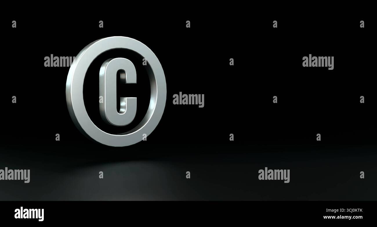 Silver shiny copyright sign. 3 Silver shiny copyright sign. 3D sign ...