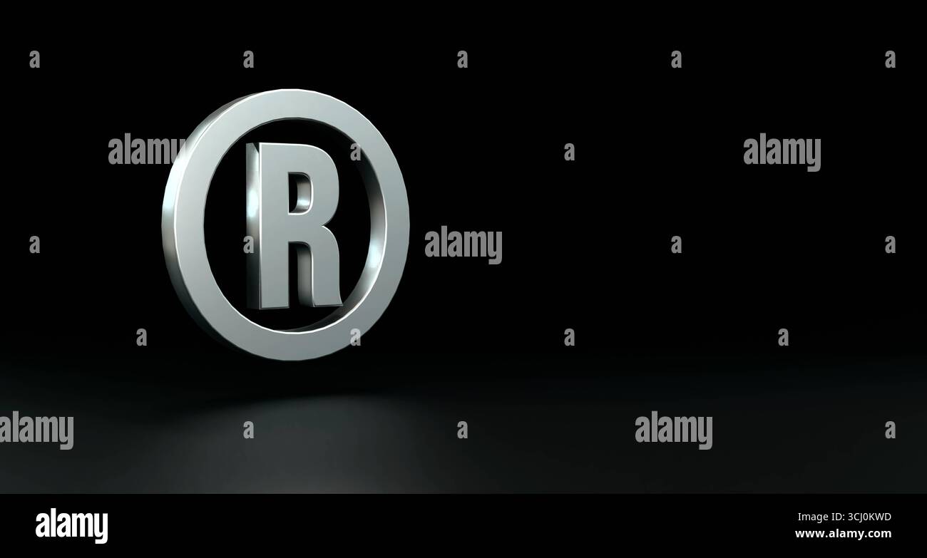 Silver shiny registered sign. Silver shiny registered sign. Symbol, 3D ...