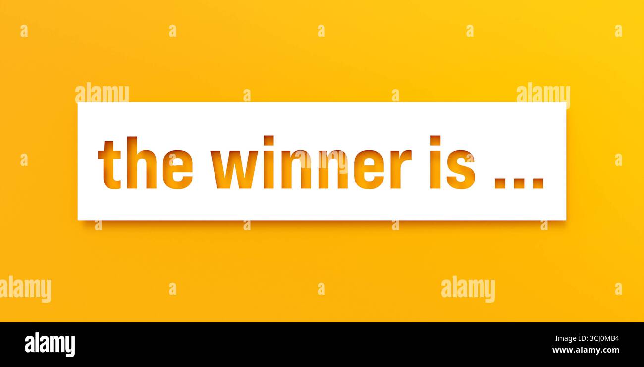 The winner is. The winner is. Die-cut letters on yellow background ...