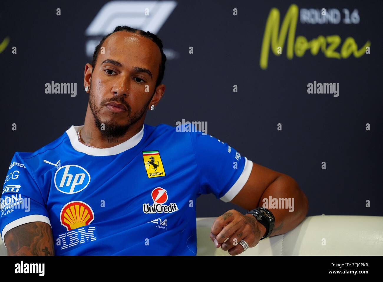 Ferrari driver Lewis Hamilton at Monza, ahead of the Italian Grand Prix ...