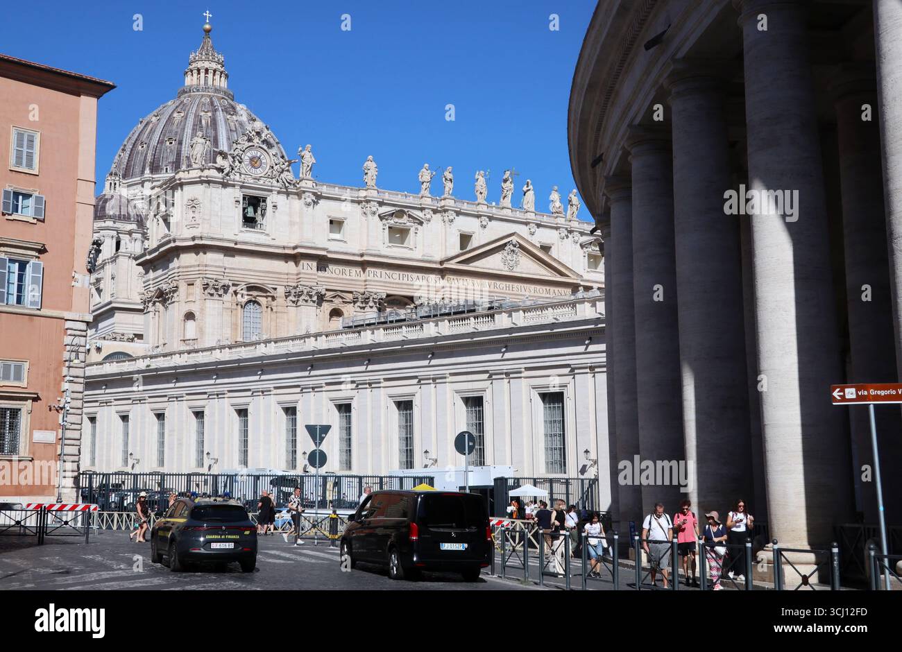 Security forces patrol St Peter Square, Vatican, Rome, Italy, September 4 2025. The square and ...