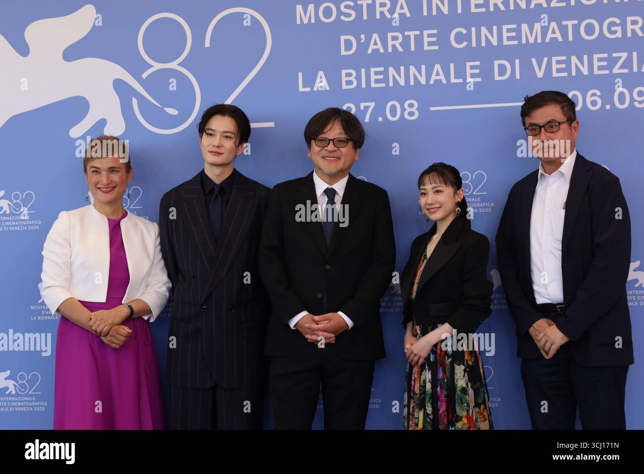 Venice, Italy, 4th September, 2025. Toshimi Tanio, Masaki Okada, Mana Ashida, Mamoru Hosoda and ...