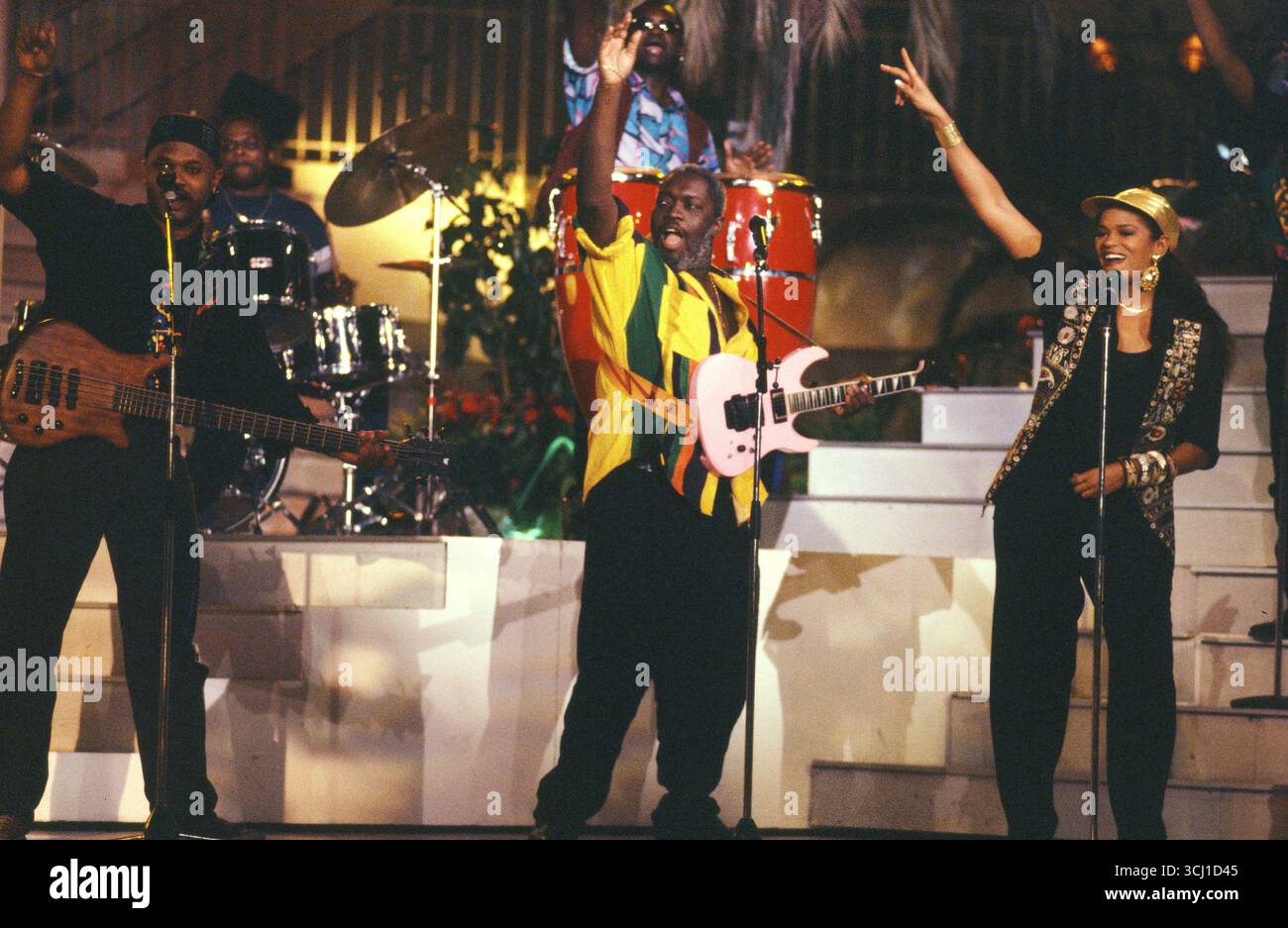 French variety group Kassav', on the set of the "Stars 90" TV show presented by Michel Drucker ...