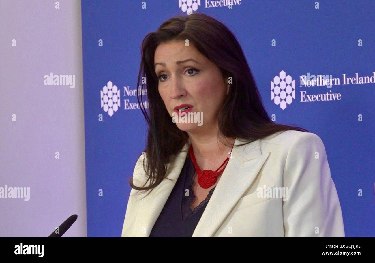 Deputy First Minister Emma Little-Pengelly speaks to the media after ...