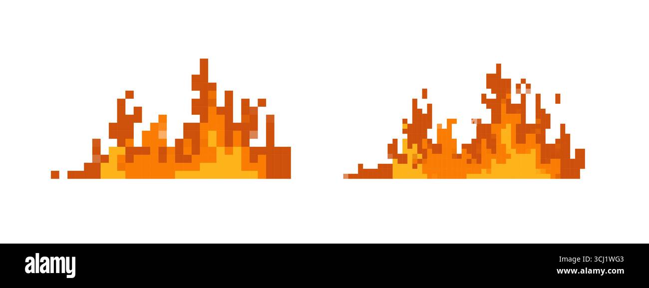 Mosaic pixel flames in retro video game style with playful, expressive ...