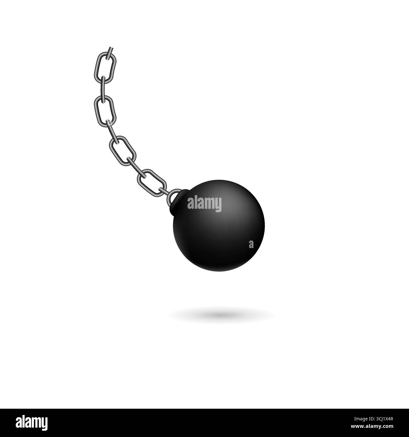 Solid black wrecking ball hanging from chain for demolition and ...