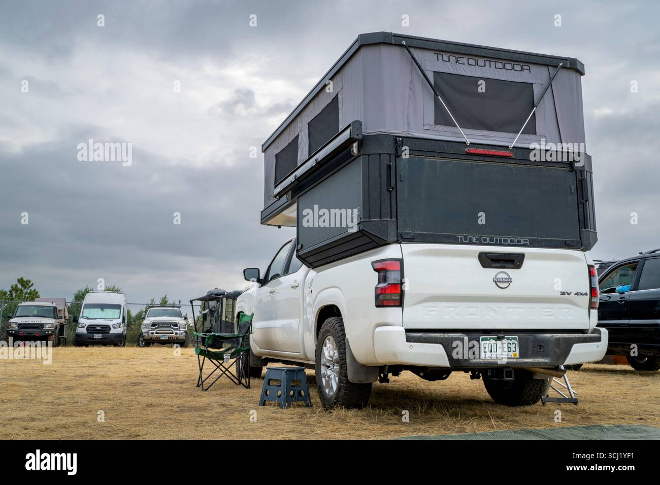 Loveland, CO, USA - August 24, 2025: Tune Outdoor camper with a pop out ...