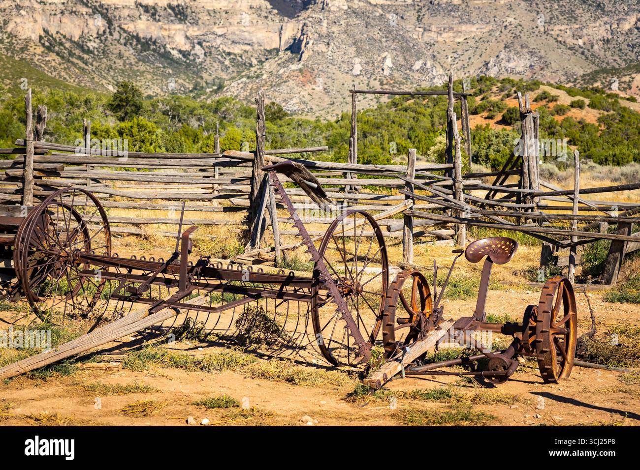 A close-up image of rusty, vintage farm equipment at the Ewing-Snell ...