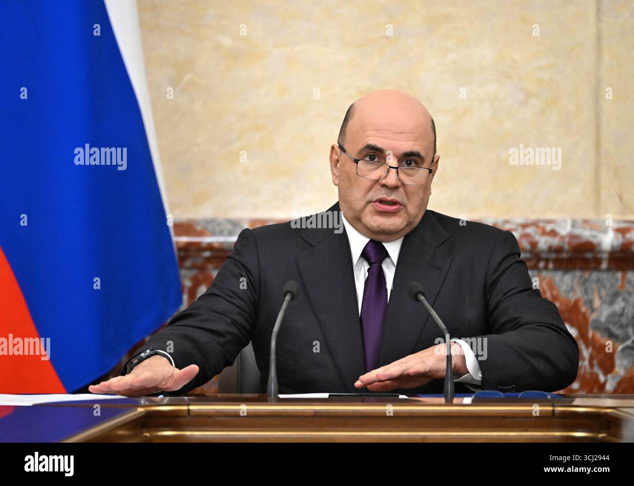 Russian Prime Minister Mikhail Mishustin during the meeting. Credit ...