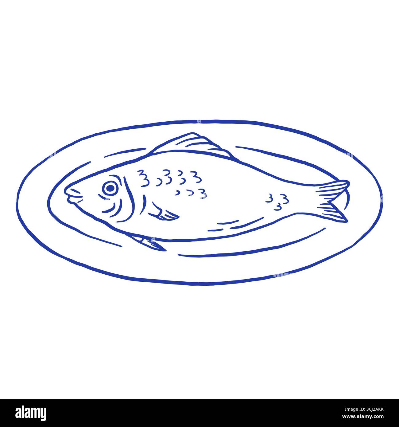 Fresh fish on the plate for restaurants, markets, shop in doodle sketch ...