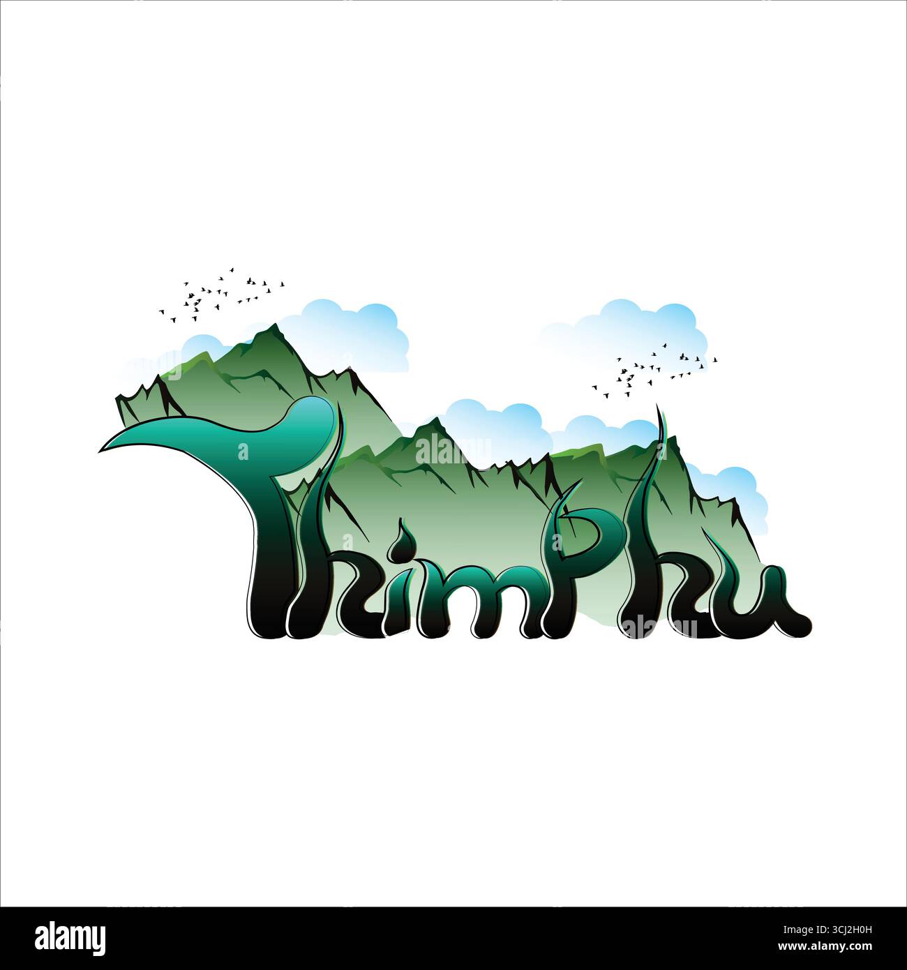 Bhutan capital Thimphu mountain creative typography.Thimphu text effect ...