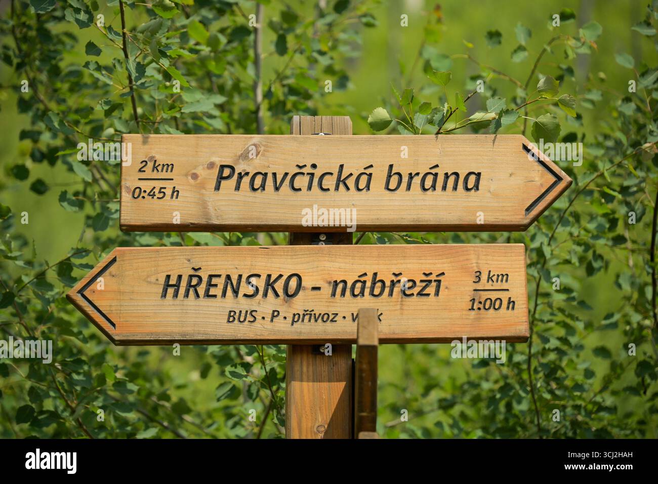 Schild, Wanderweg zum Prebischtor bei Hrensko, Tschechische Republik ...