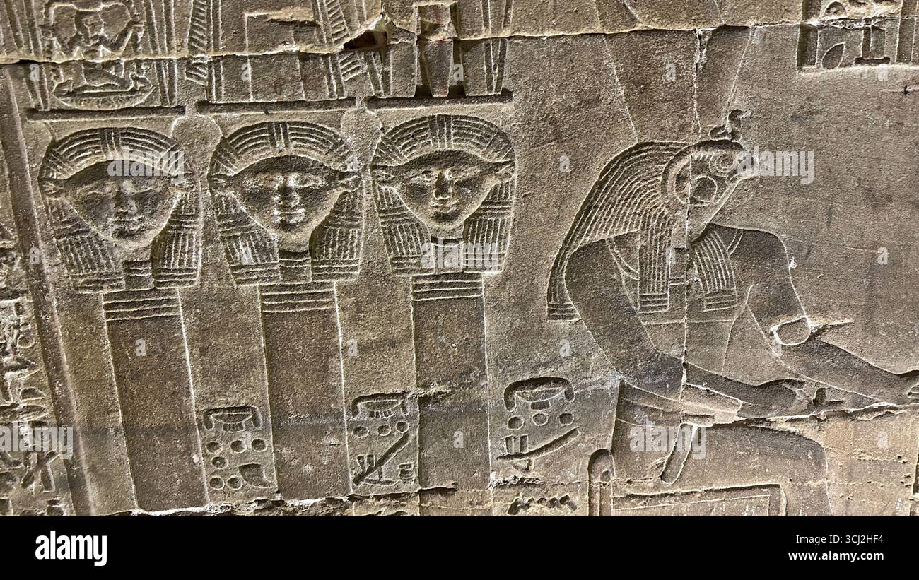 Dendera, Egypt - Feb 10, 2025: Ancient wall relief at the Temple of ...