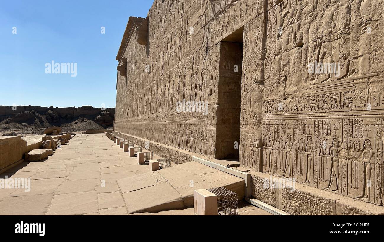 Dendera, Egypt - Feb 10, 2025: Ancient stone reliefs and hieroglyphs ...