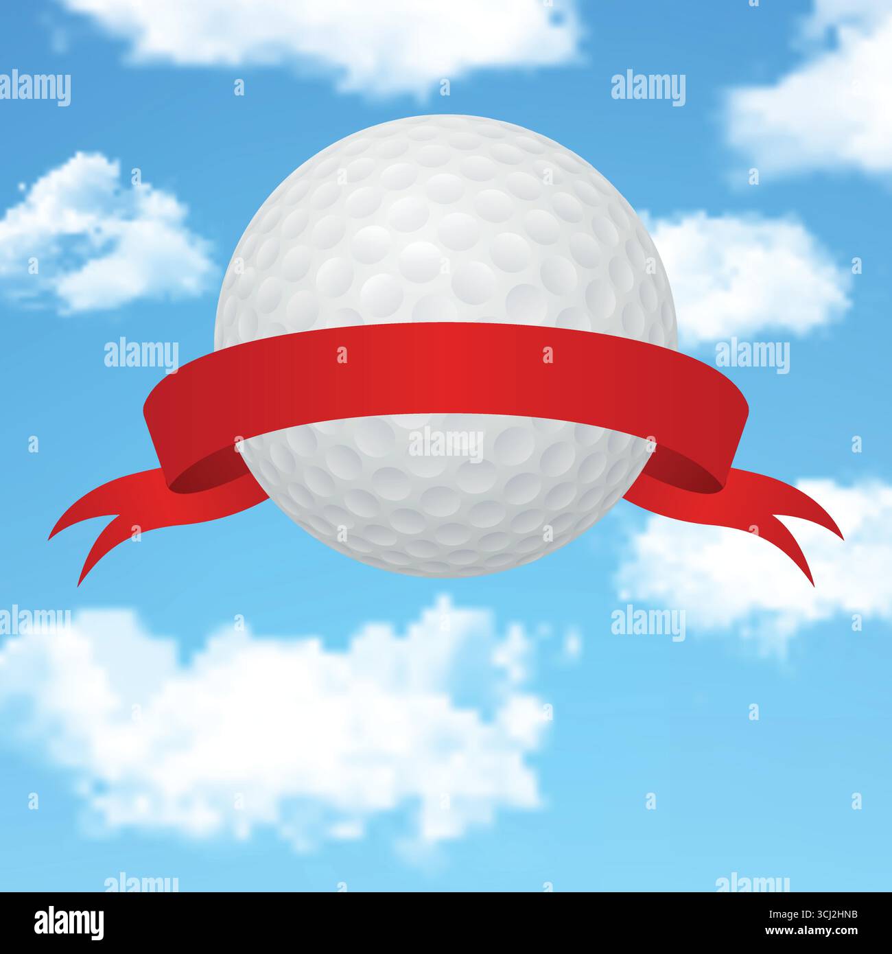 Vector 3d Realistic Golf Ball with Red Ribbon on Sky Background for ...