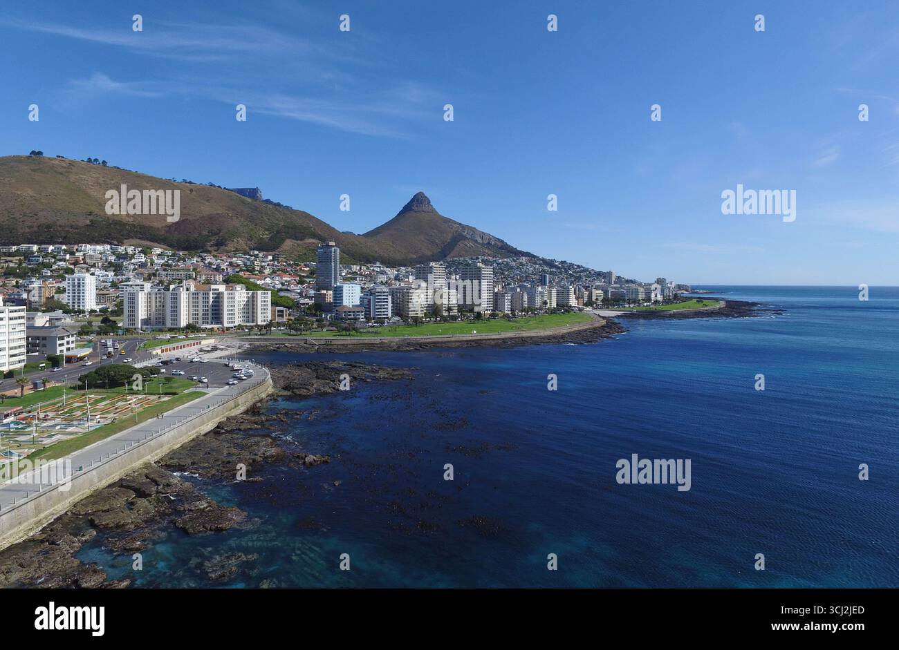 An aerial view of Green Point and the surrounding area in Cape Town ...