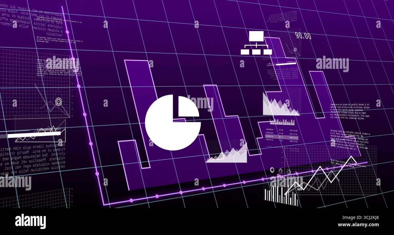Displaying dashboard on screen, with perspective grid, charts and ...
