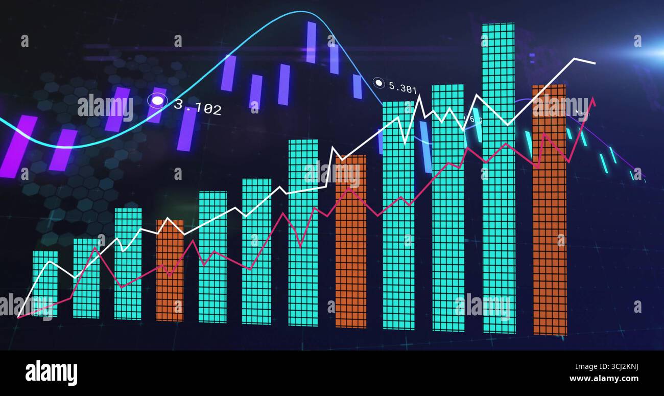 Multiple line graphs showing fluctuating hi-res stock photography and ...
