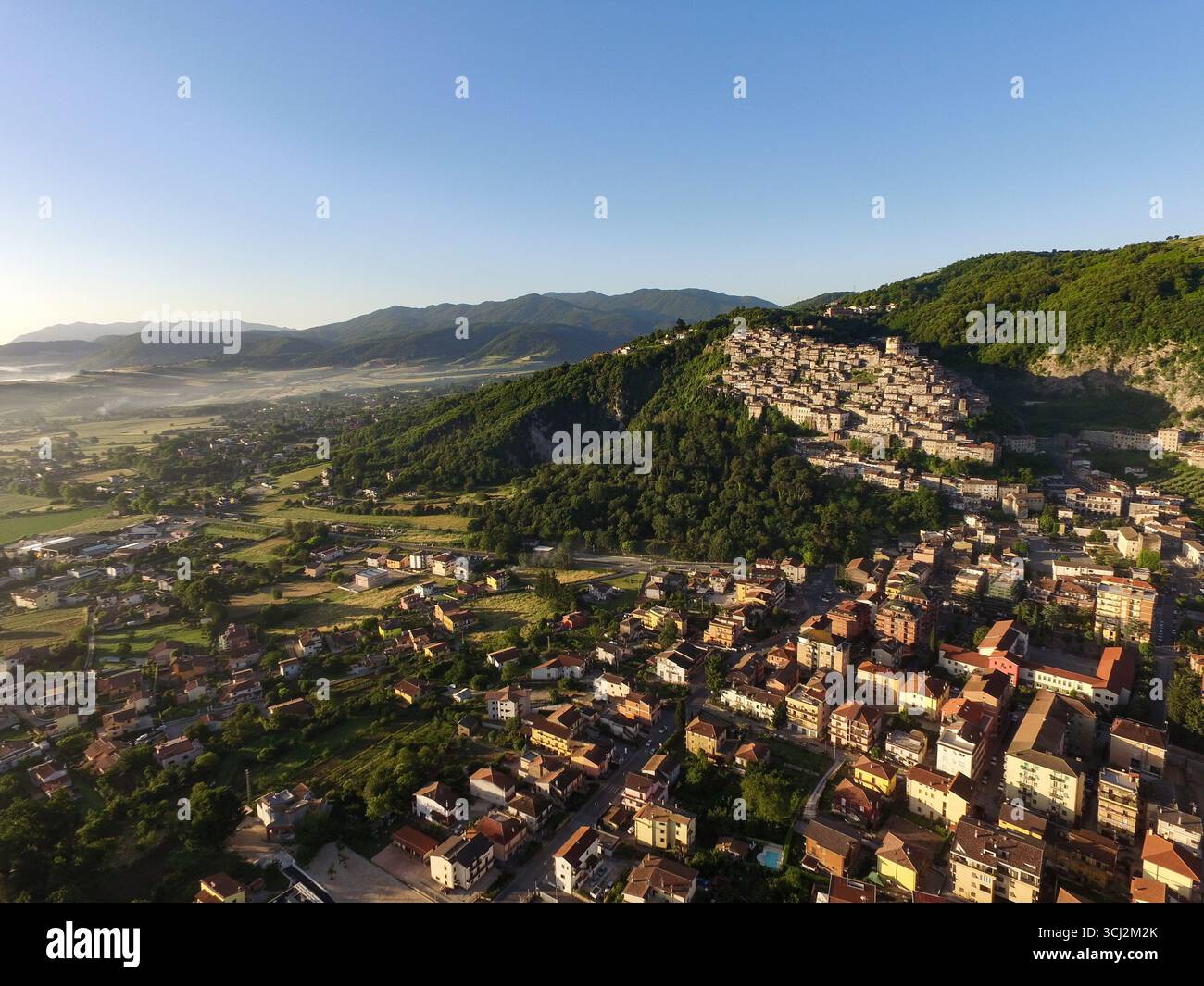 An aerial view of the historic town of Artena, Italy, perched on a ...